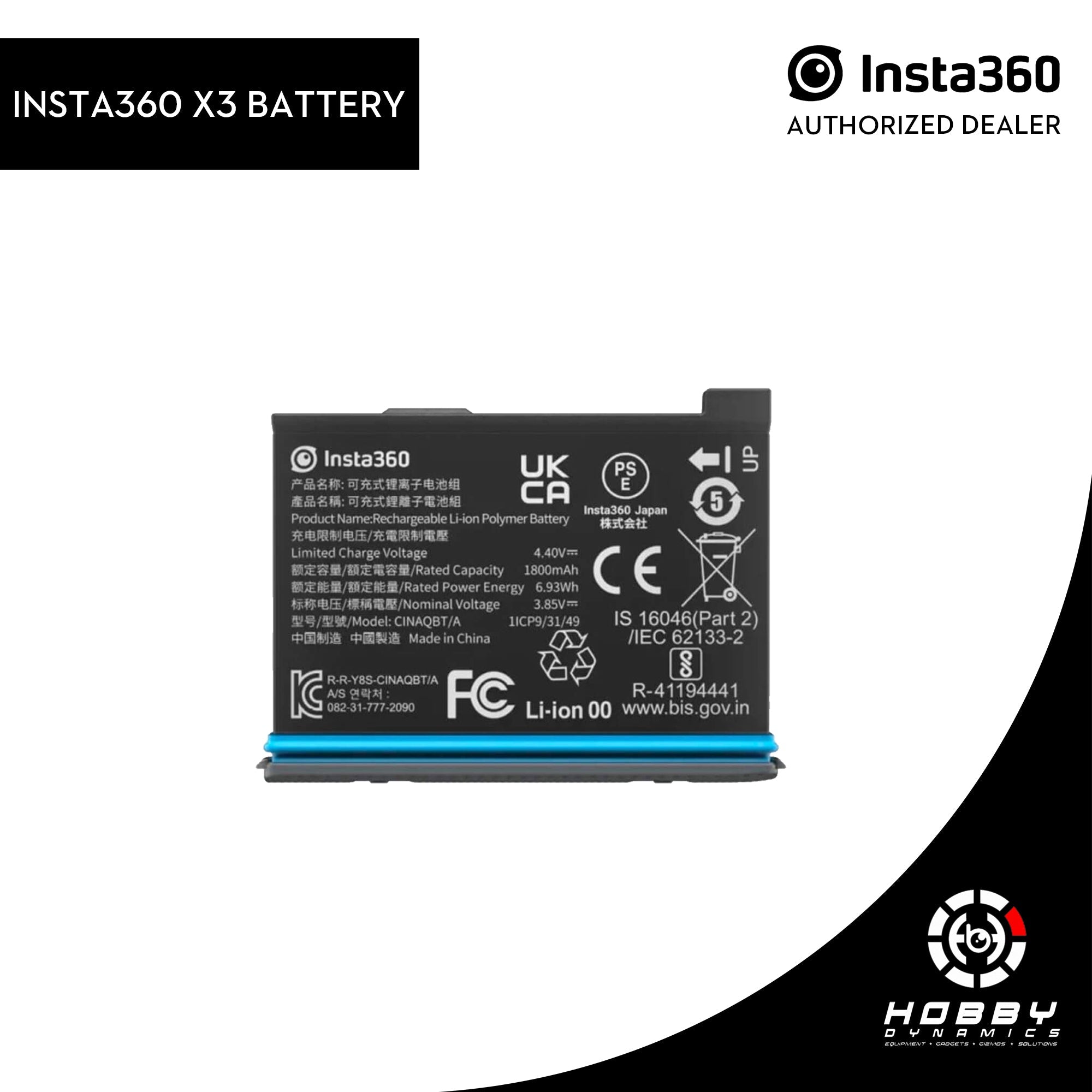 Insta360 Rechargeable 1800mAh Battery for X3 – Hobby Dynamics ...